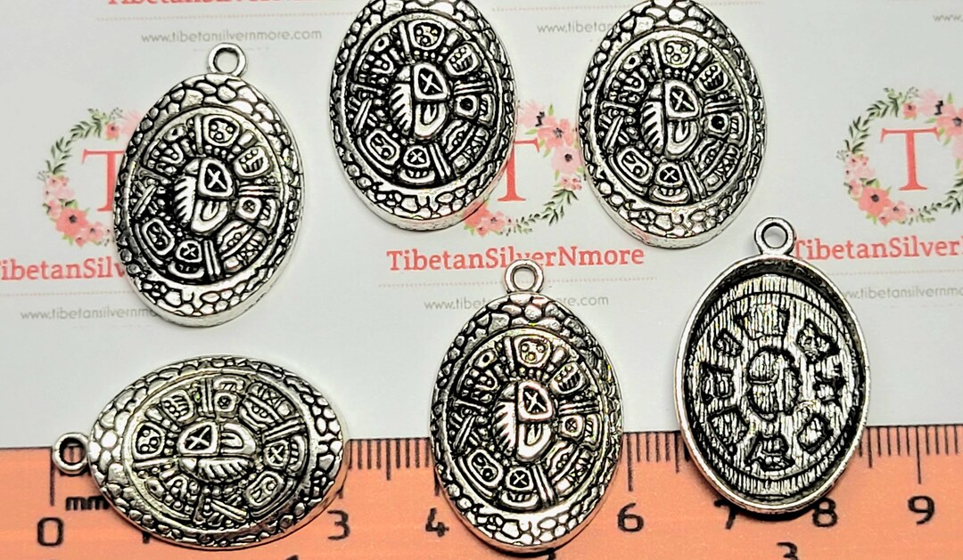 6 Pcs per Pack of 27x20mm Mayan Glyph Charm Antique Silver Finish Lead ...