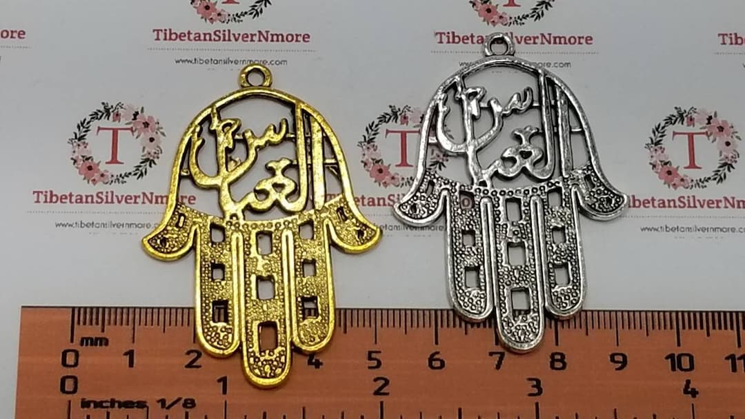 3 Pcs per Pack 60x35mm Large Filigree Hand of Fatima Pendant Antique ...