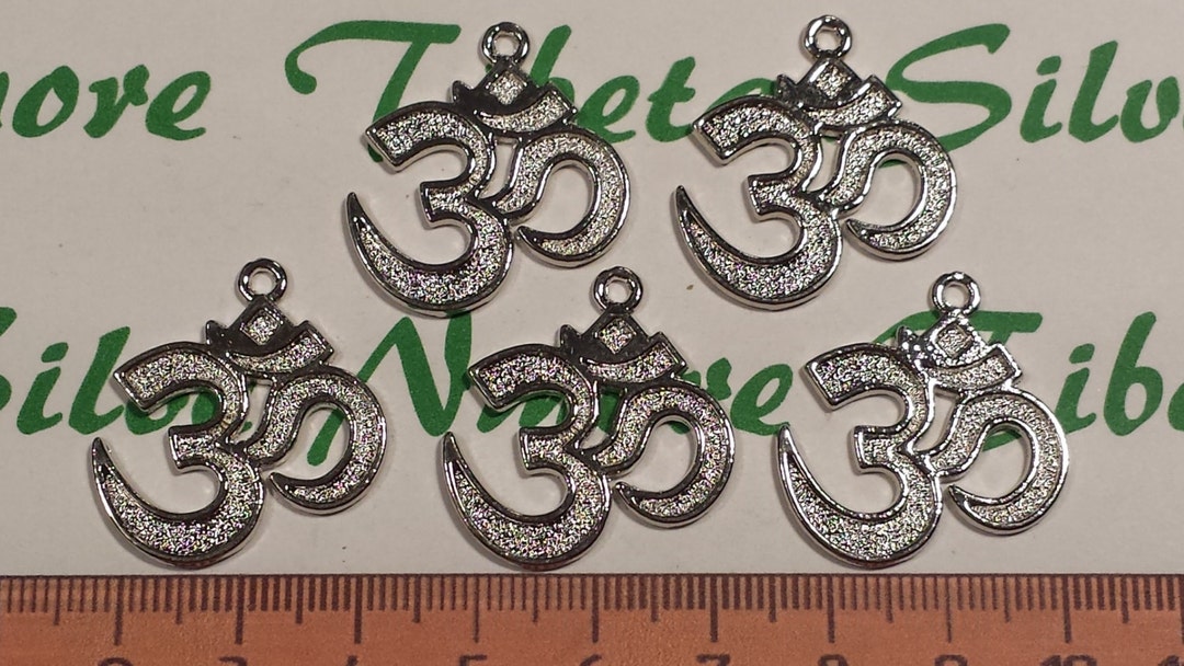 10 Pcs per Pack 30x26mm Cuts Ohm or Aum Scripts Charm Antique Silver ...
