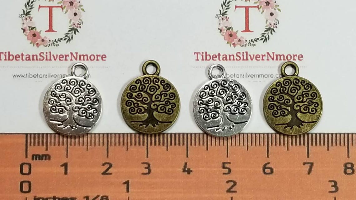 12 Pcs per Pack 15mm Curly Tree of Life Coin Charms Antique Silver ...