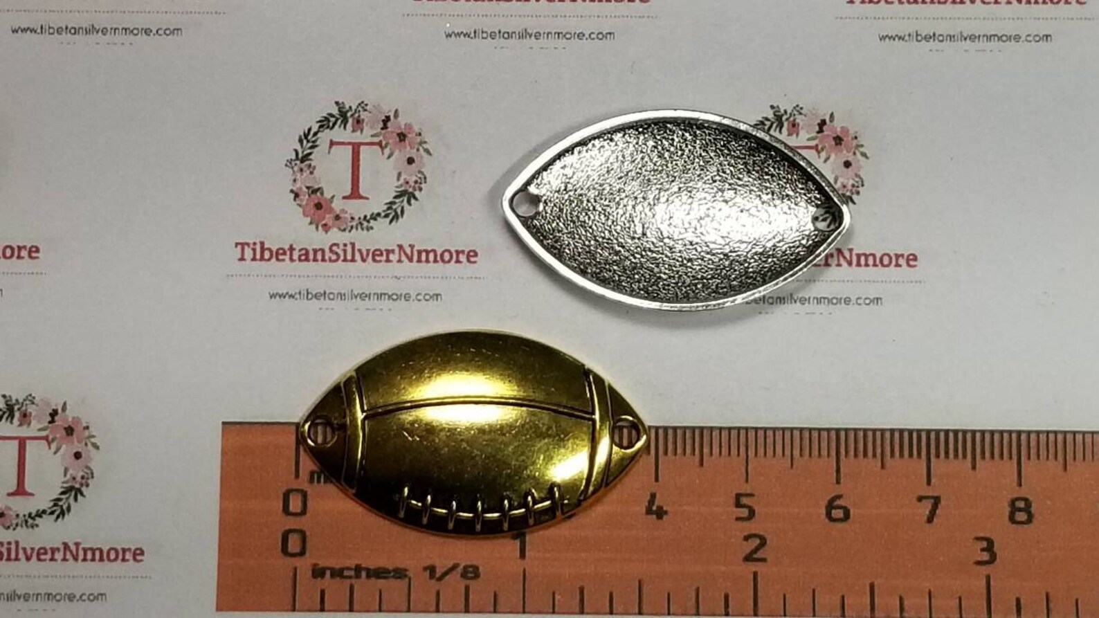 3 Pcs per Pack 38x22mm One Side Large Football Link Antique Silver or ...