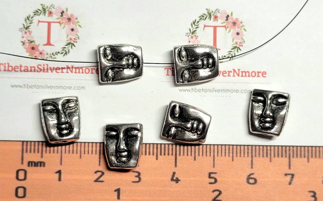 6 Pcs per Pack 12x10mm Reversible Solids Human Face Beads in Antique ...