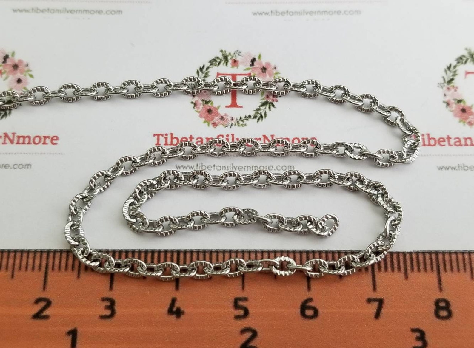 2 Ft. per Pack 5x4mm Silver Stainless Steel Corrugated Cable Oval Chain ...
