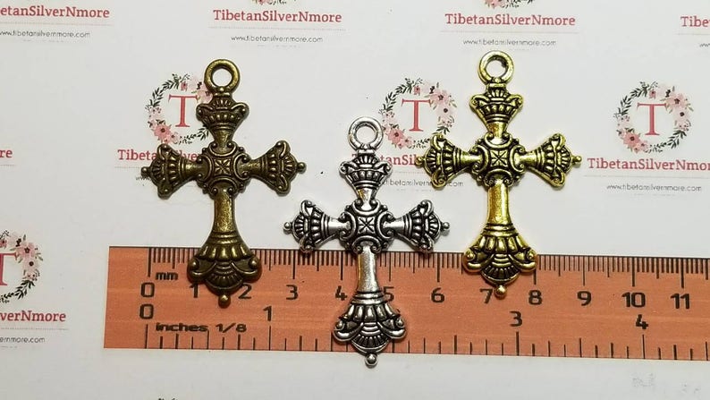 4 Pcs per Pack 52x35mm Fancy Cross Pendant Antique Silver - Etsy
