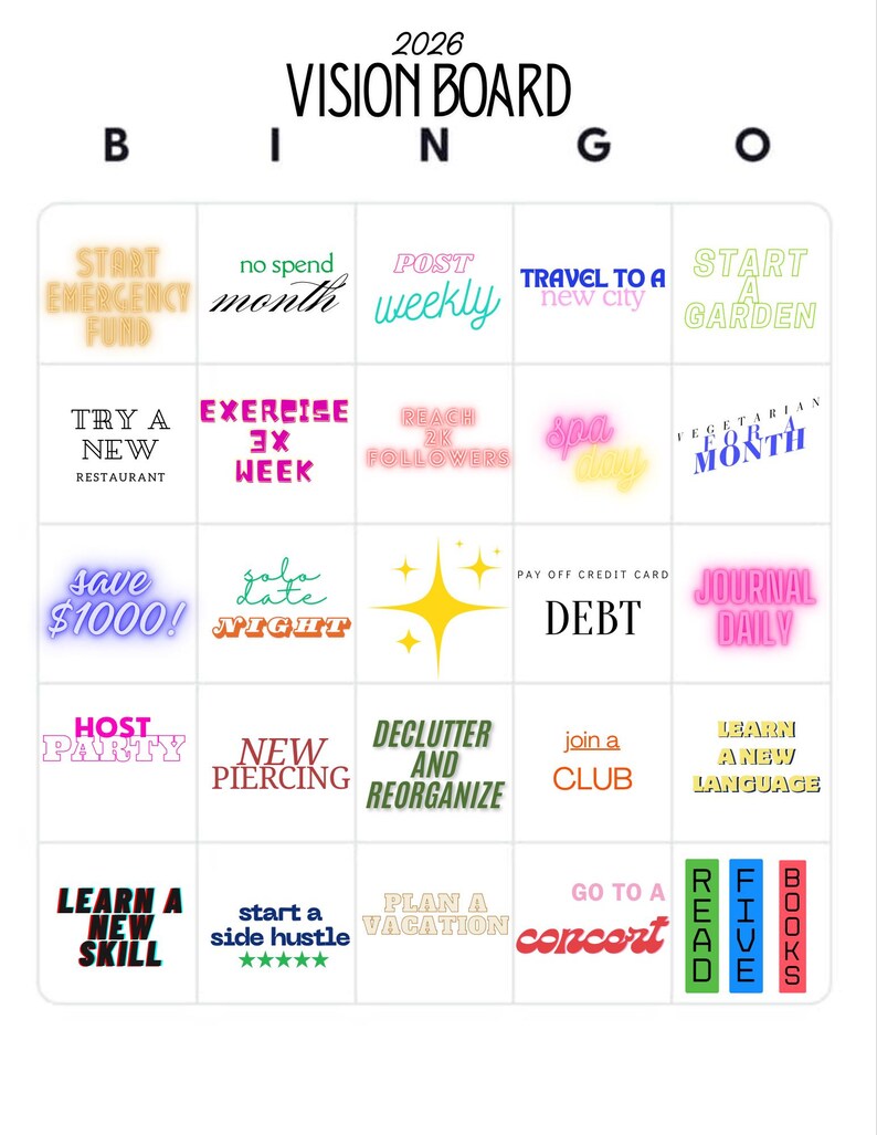 2026 Customizable Vision Board Bingo Card - Etsy