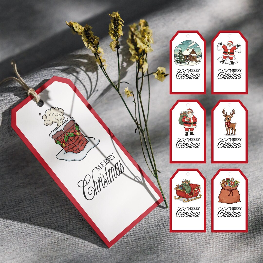 Retro Christmas Gift Tags Printable – Vintage Holiday Labels (instant ...
