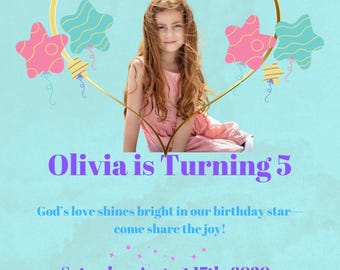 Editable Christian Kids Birthday Invitation Canva Template - Age 5/ - Etsy
