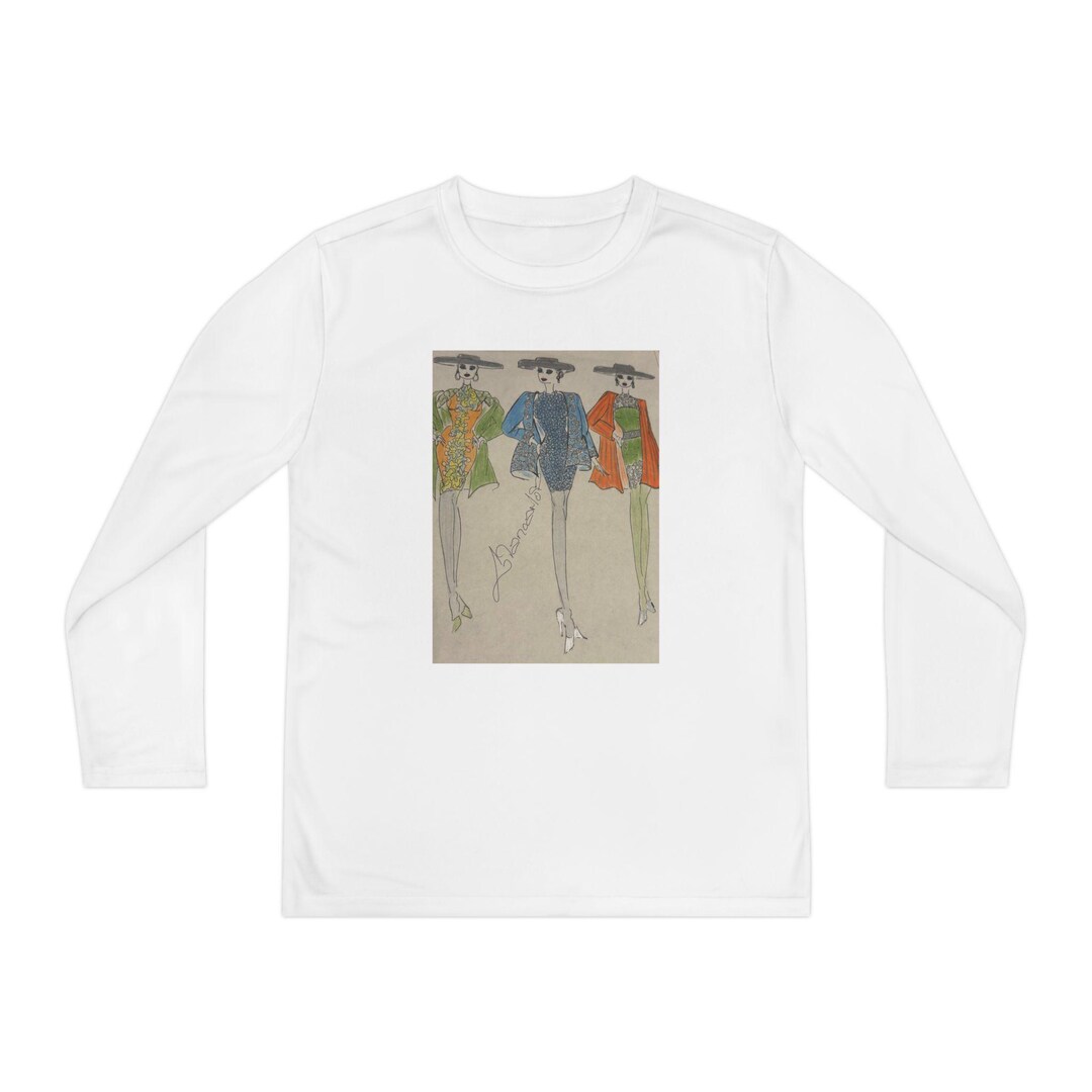 Vintage Fashion Illustration Youth Long Sleeve Tee | Retro Models ...