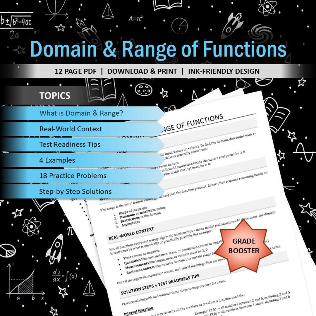Domain & Range of Functions Worksheet | Step-by-step Notes, Examples ...