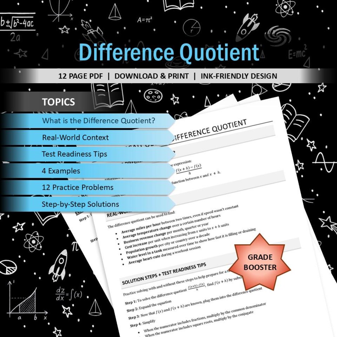 Difference Quotient Worksheet | Precalculus PDF | Step-by-step Examples ...
