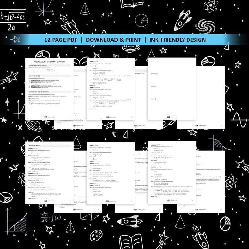 Difference Quotient Worksheet | Precalculus PDF | Step-by-step Examples ...