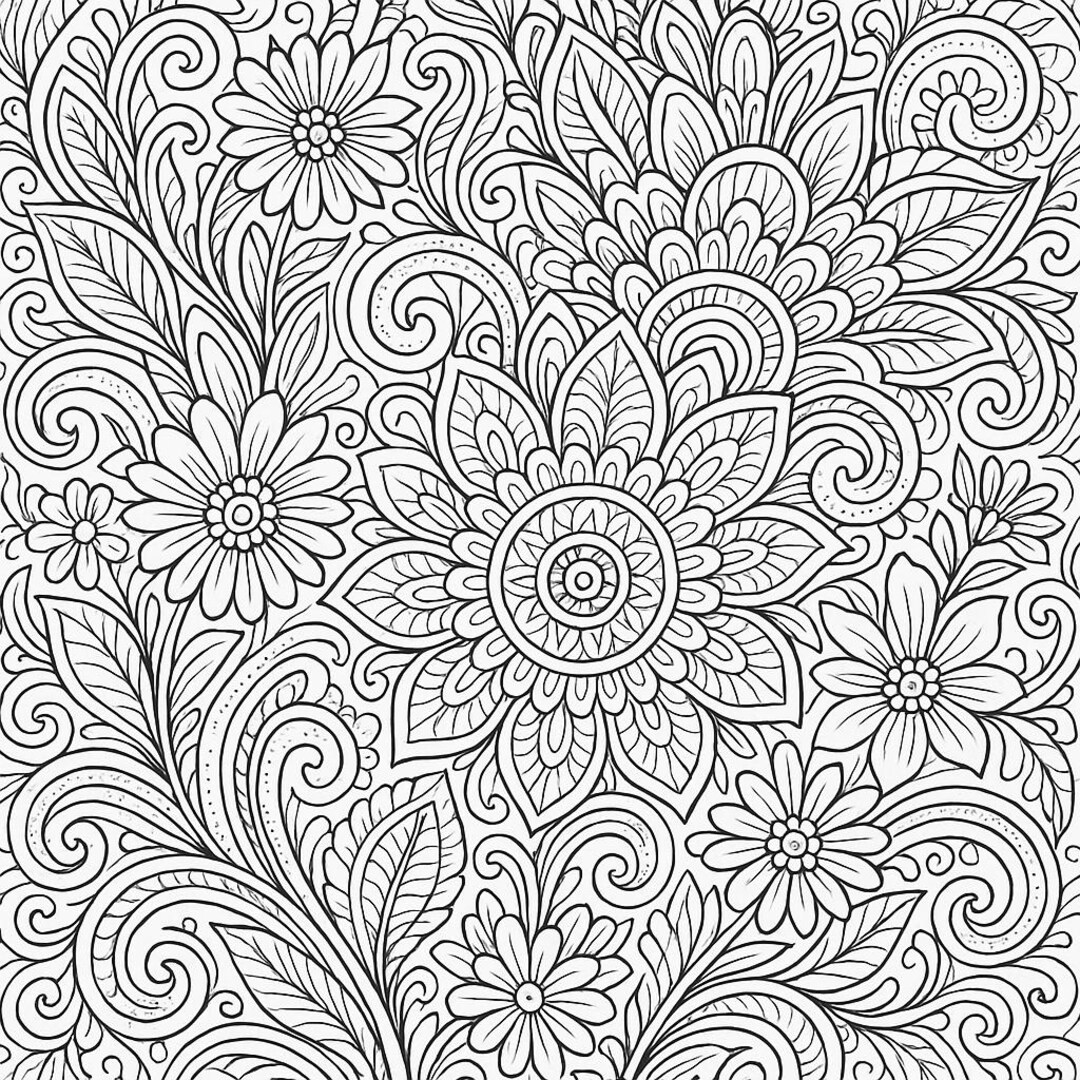 Floral Design Coloring Page Download - Etsy