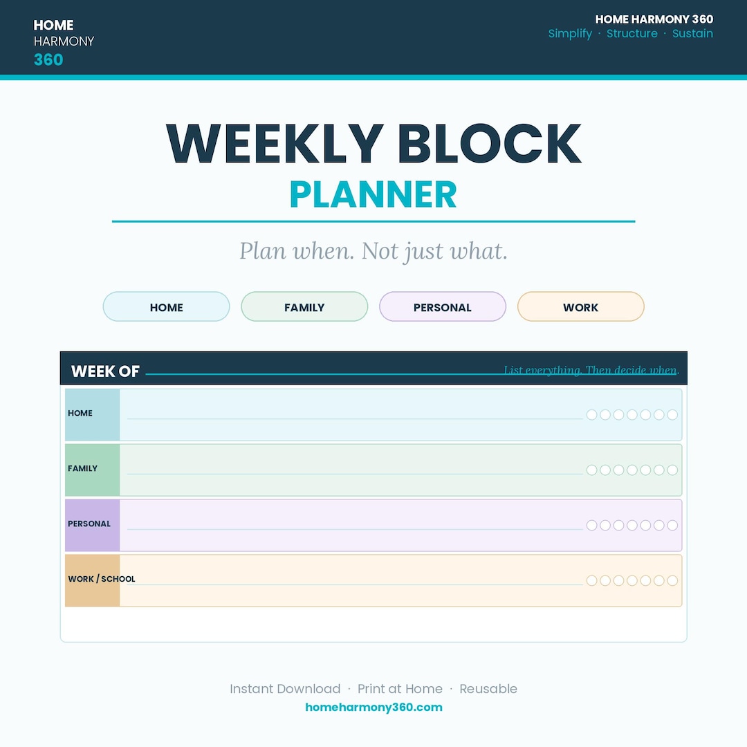 Weekly Block Planner Printable | Neurodivergent-friendly Weekly Planner ...