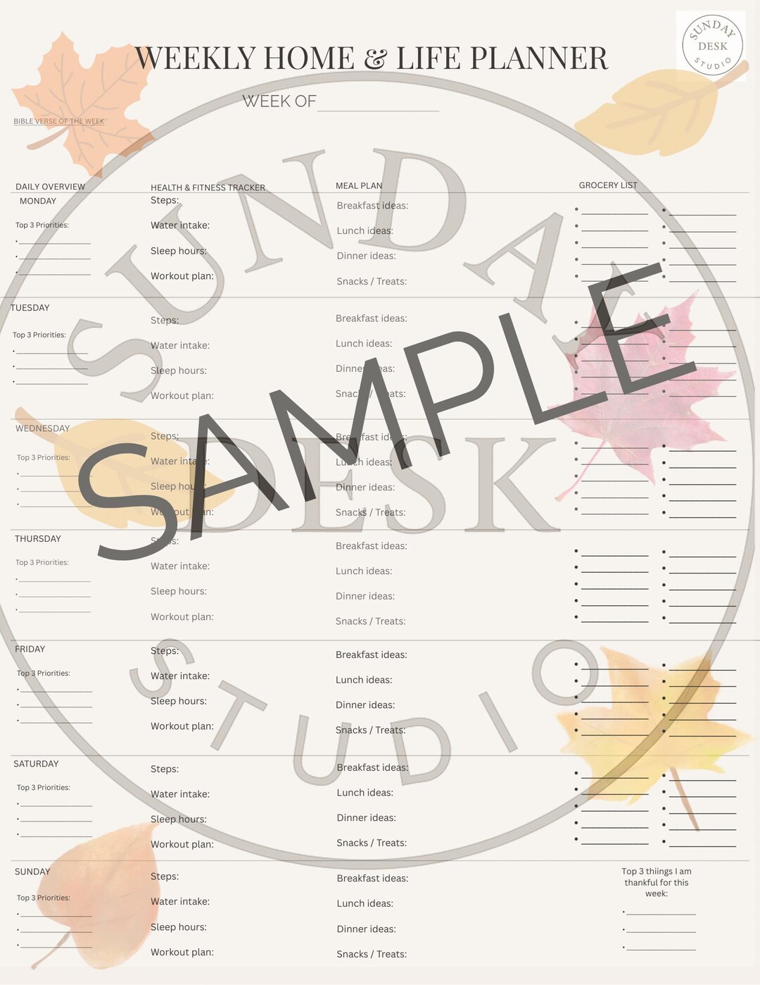 Autumn Weekly Planner Printable | Fall Planner | To-do List | Instant ...