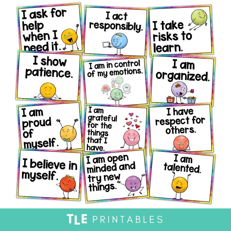 Positive Affirmations for Kids Printable Cards Growth Mindset Posters ...