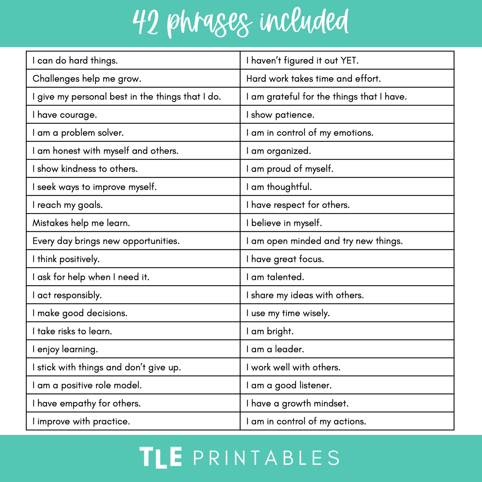 Positive Affirmations for Kids Printable Cards Growth Mindset Posters ...