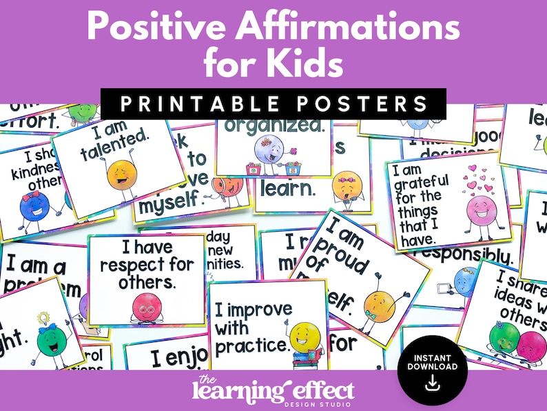 Positive Affirmations for Kids | Printable Cards | Growth Mindset ...