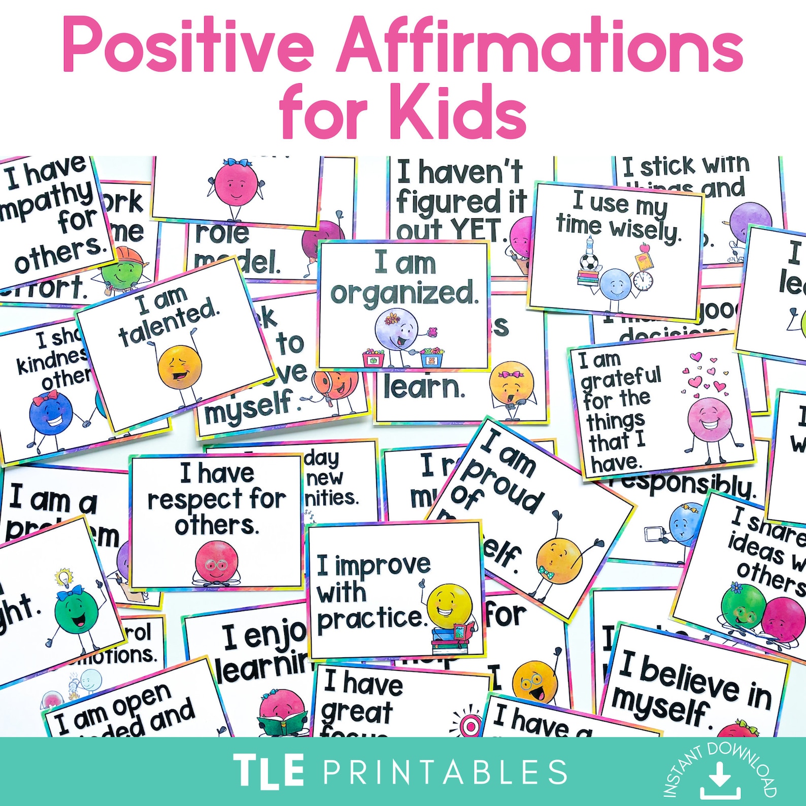 Positive Affirmations for Kids Printable Cards Growth Mindset Posters ...