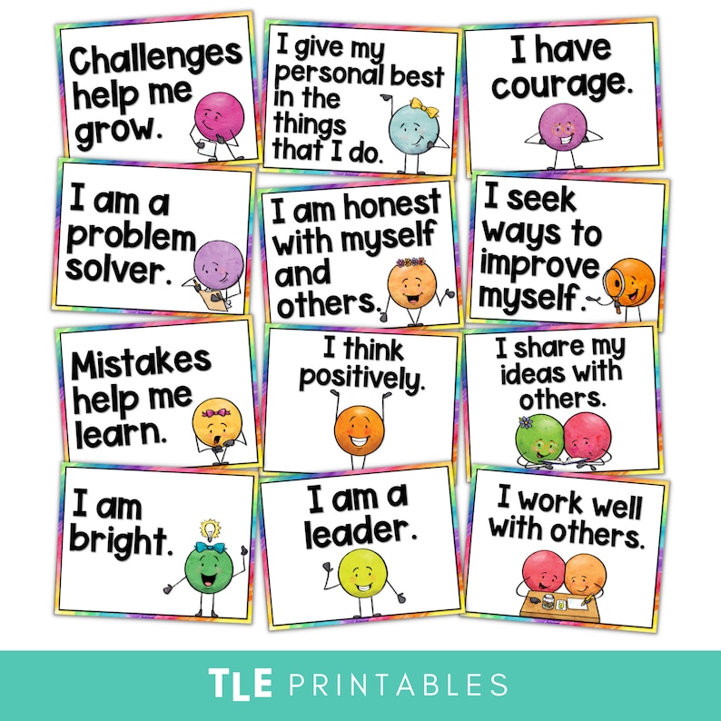 Positive Affirmations for Kids Printable Cards Growth Mindset Posters ...