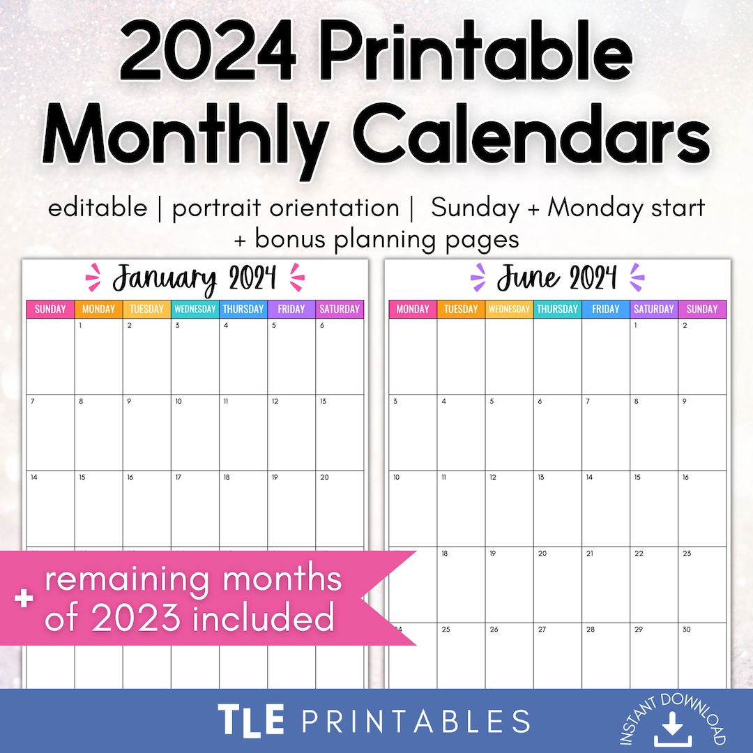 2024 Printable Monthly Calendar Editable Letter Size Portrait Calendars ...