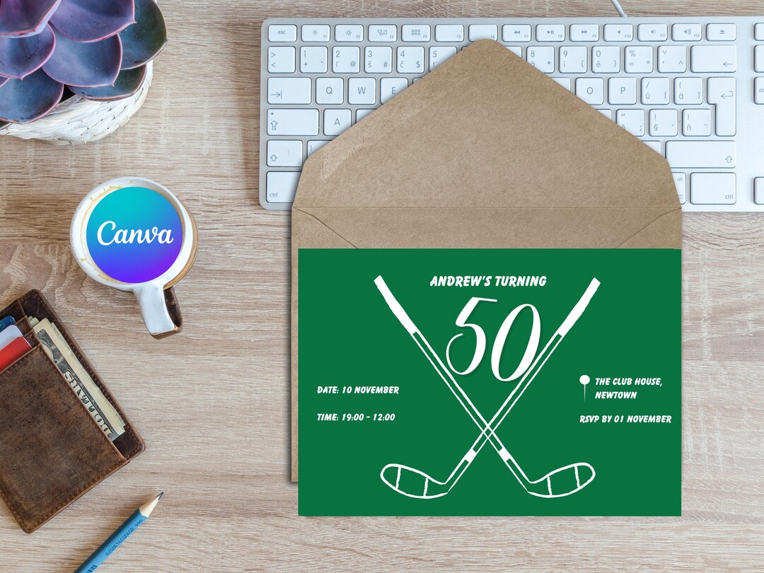 50th Birthday Golf Themed Invitation, Golf Clubs, Editable in Canva - Etsy