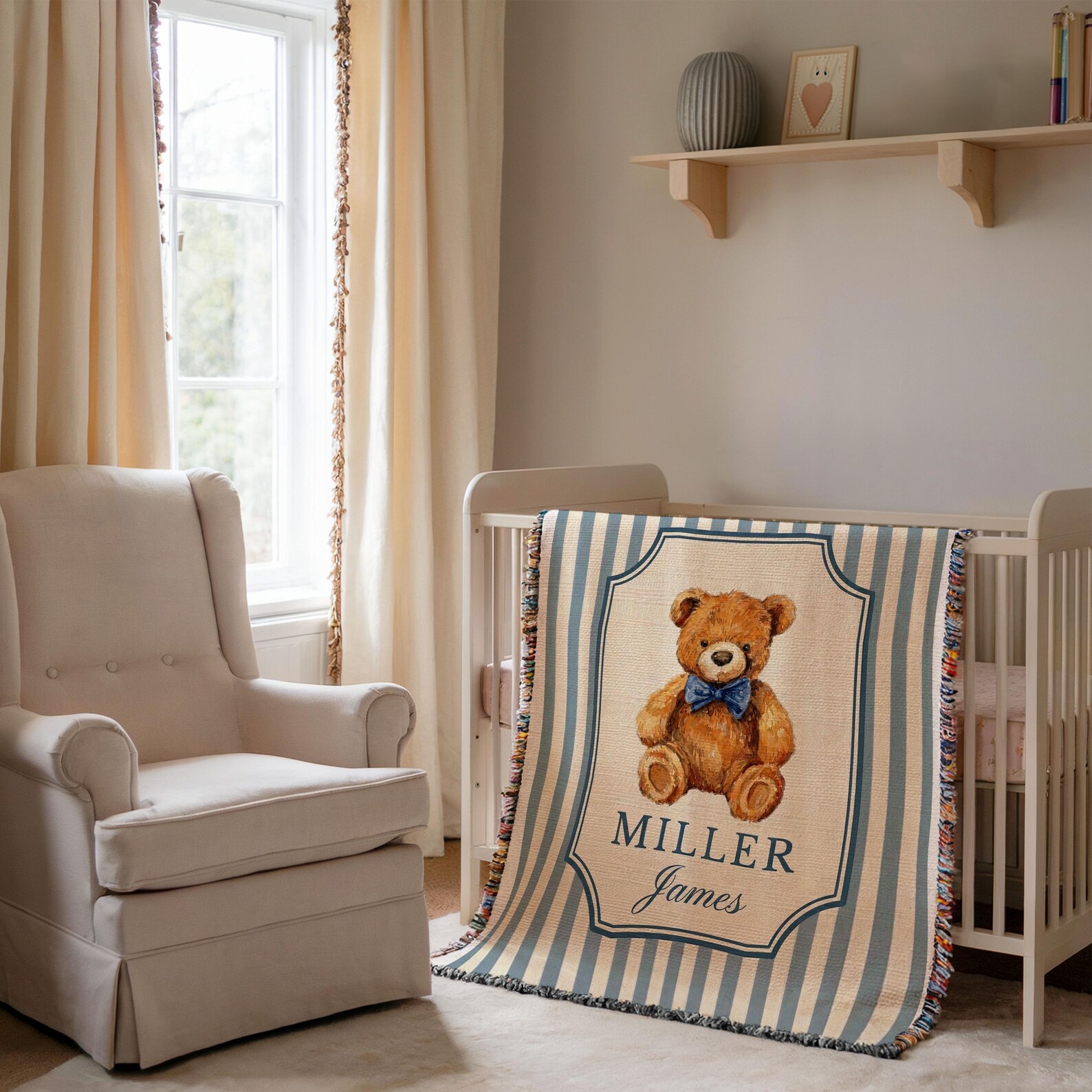 Personalized Teddy Bear Baby Blanket, Custom Name Nursery Woven Throw ...