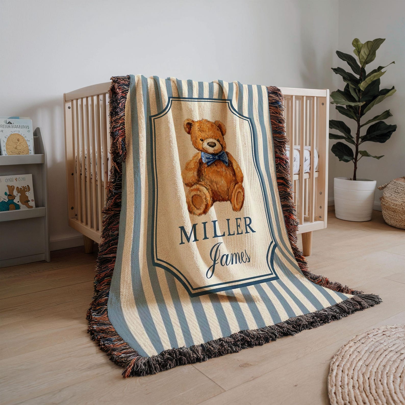 Personalized Teddy Bear Woven Baby Blanket | Custom Nursery Throw - Etsy