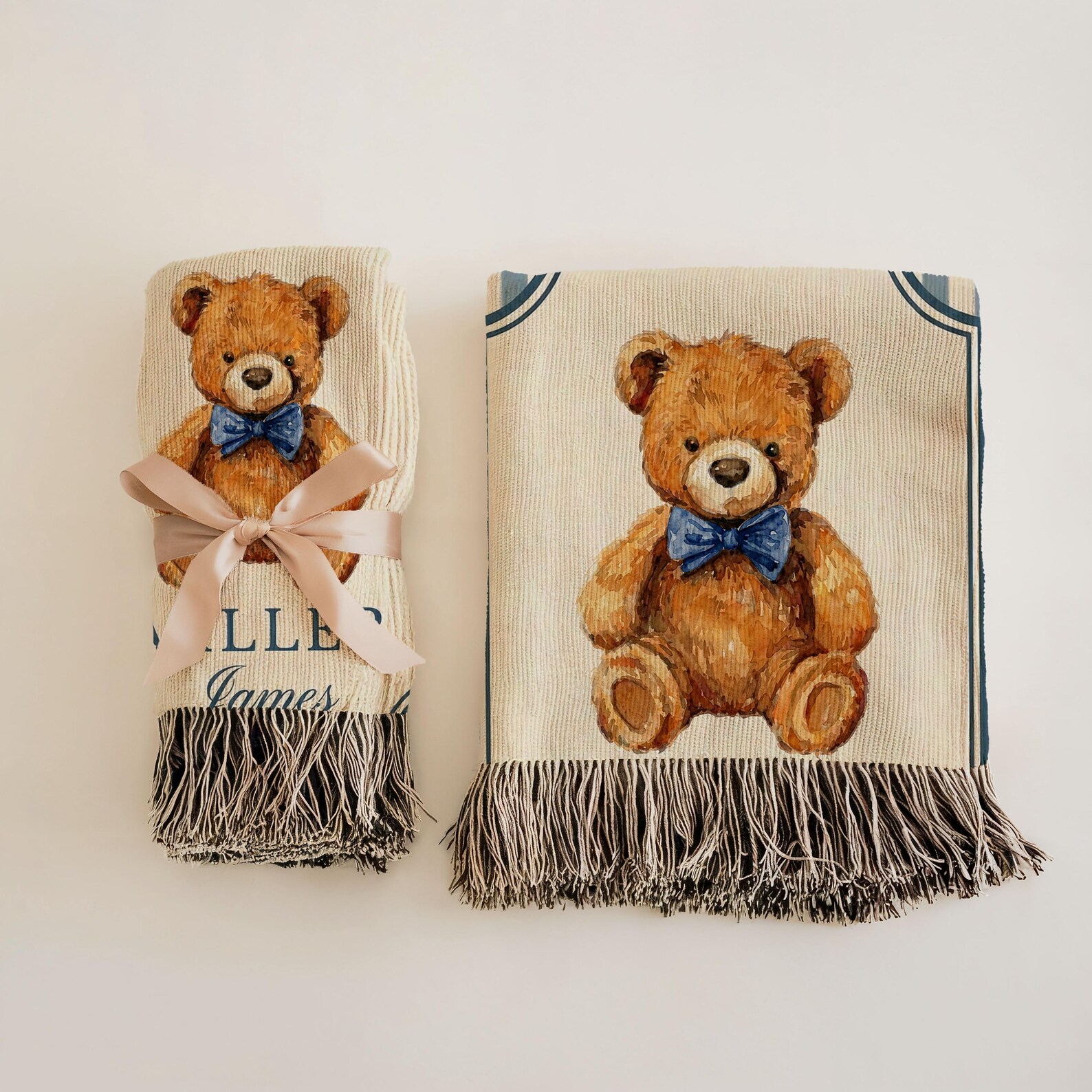 Personalized Teddy Bear Baby Blanket, Custom Name Nursery Woven Throw ...