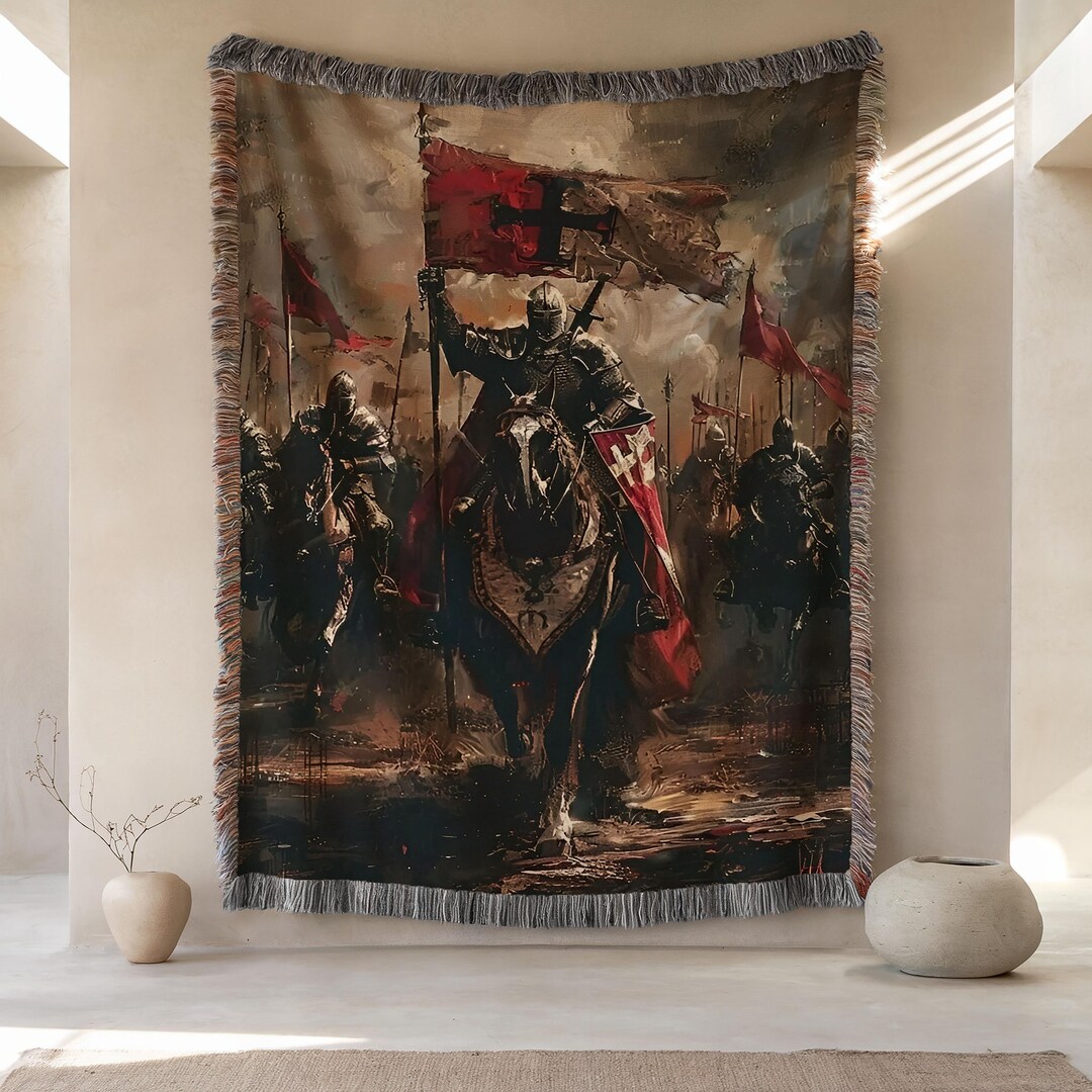 Medieval Knight Tapestry Blanket | Gothic Crusader Wall Hanging ...