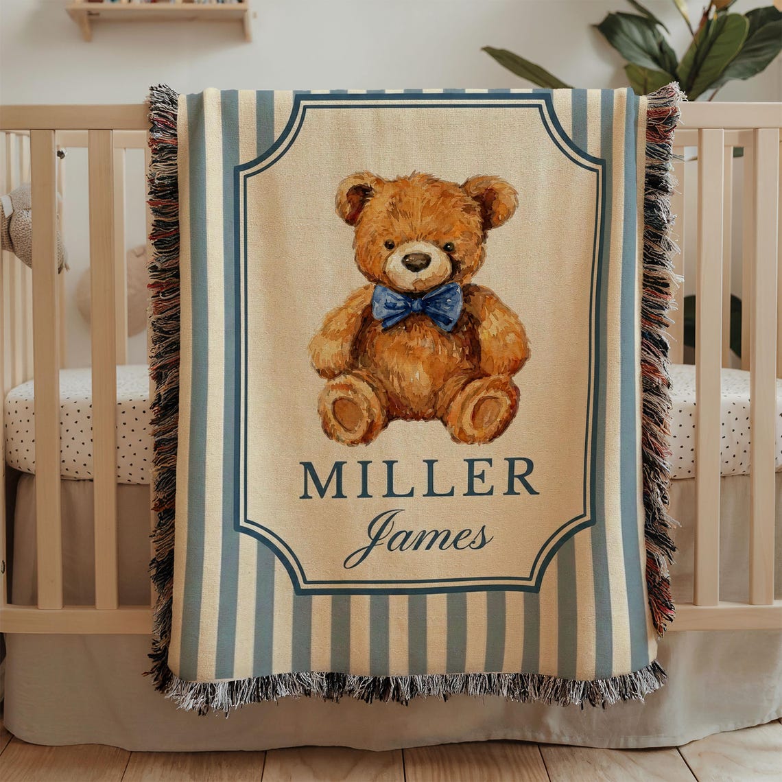 Personalized Teddy Bear Woven Baby Blanket | Custom Nursery Throw - Etsy