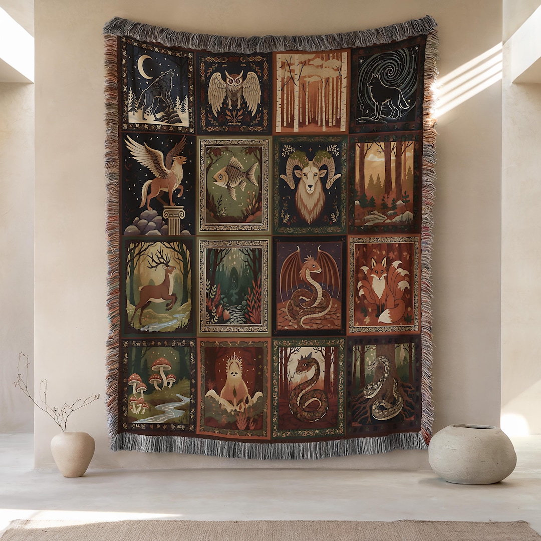 Cryptid Woven Blanket | Cottagecore Jackalope Decor Blanket | Mythical ...