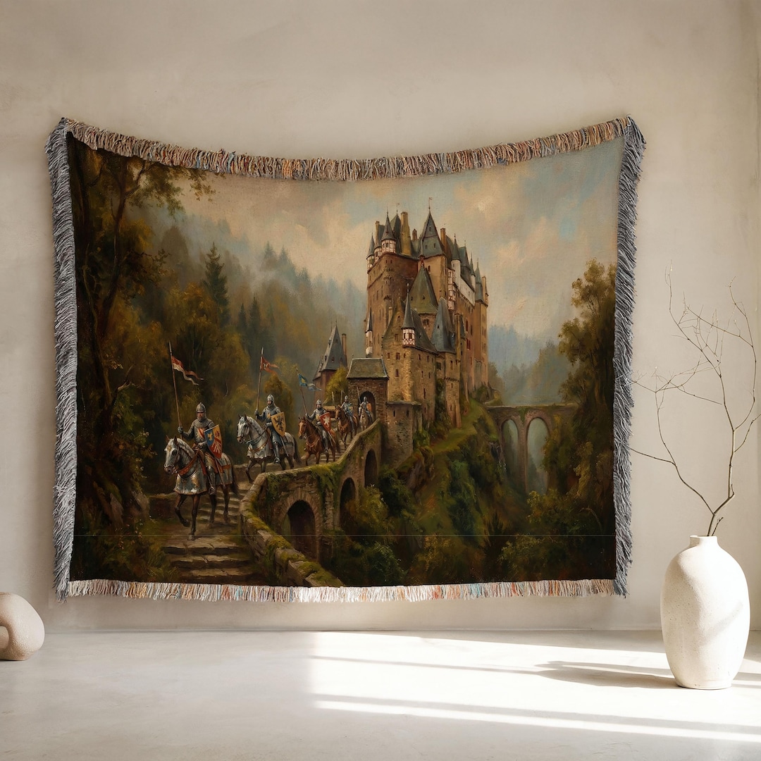 Medieval Castle Tapestry Blanket | Knights on Horseback | Renaissance ...