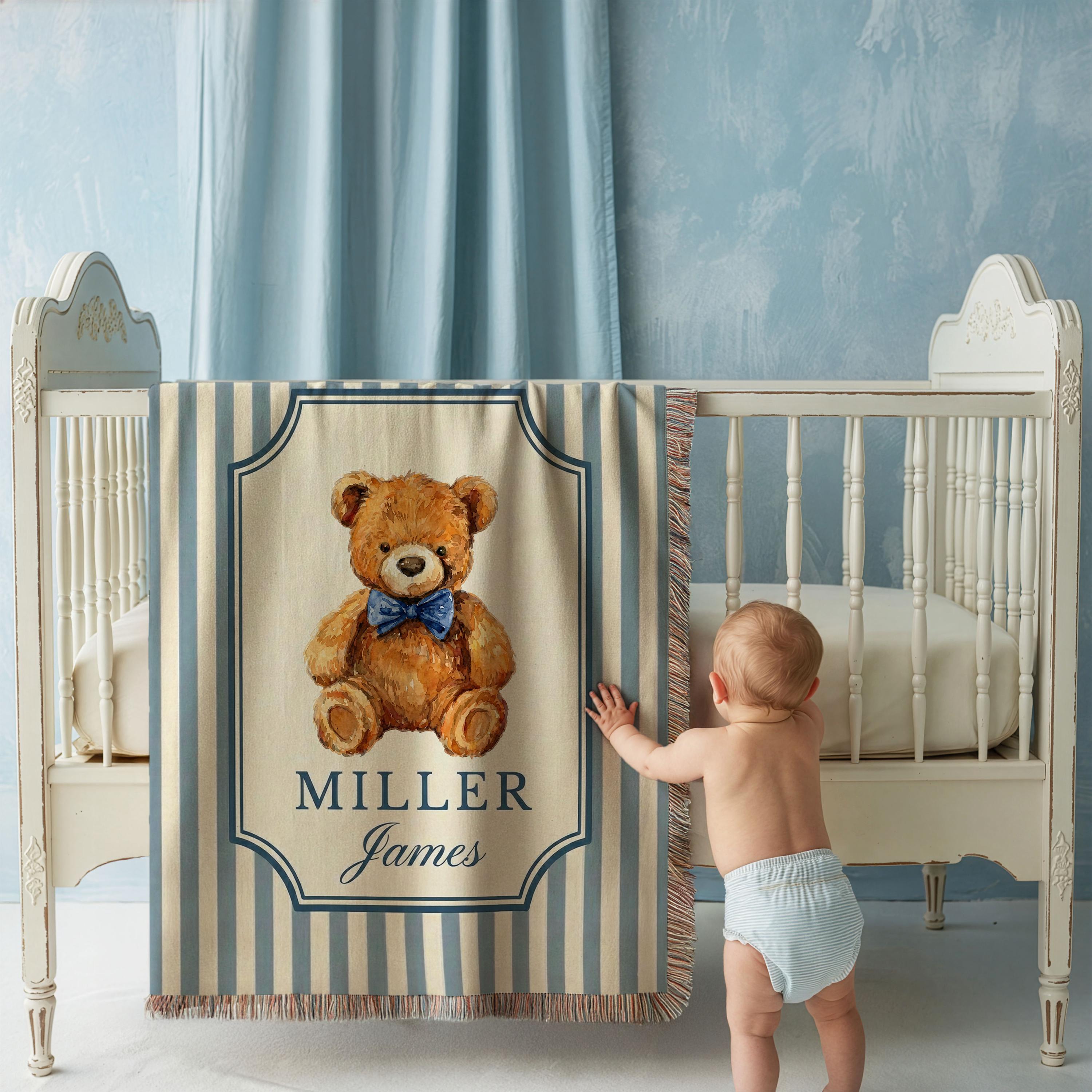 Personalized Teddy Bear Woven Baby Blanket | Custom Nursery Throw - Etsy