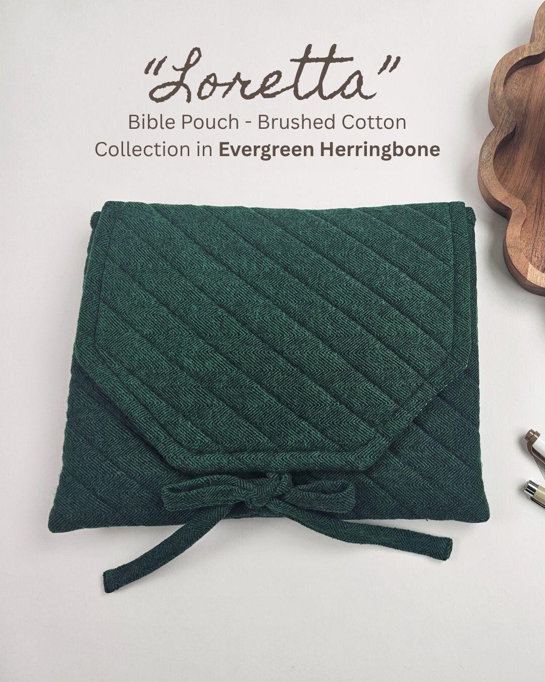 Hand Sewn Bible Pouch | Evergreen Herringbone Brushed Cotton Book ...