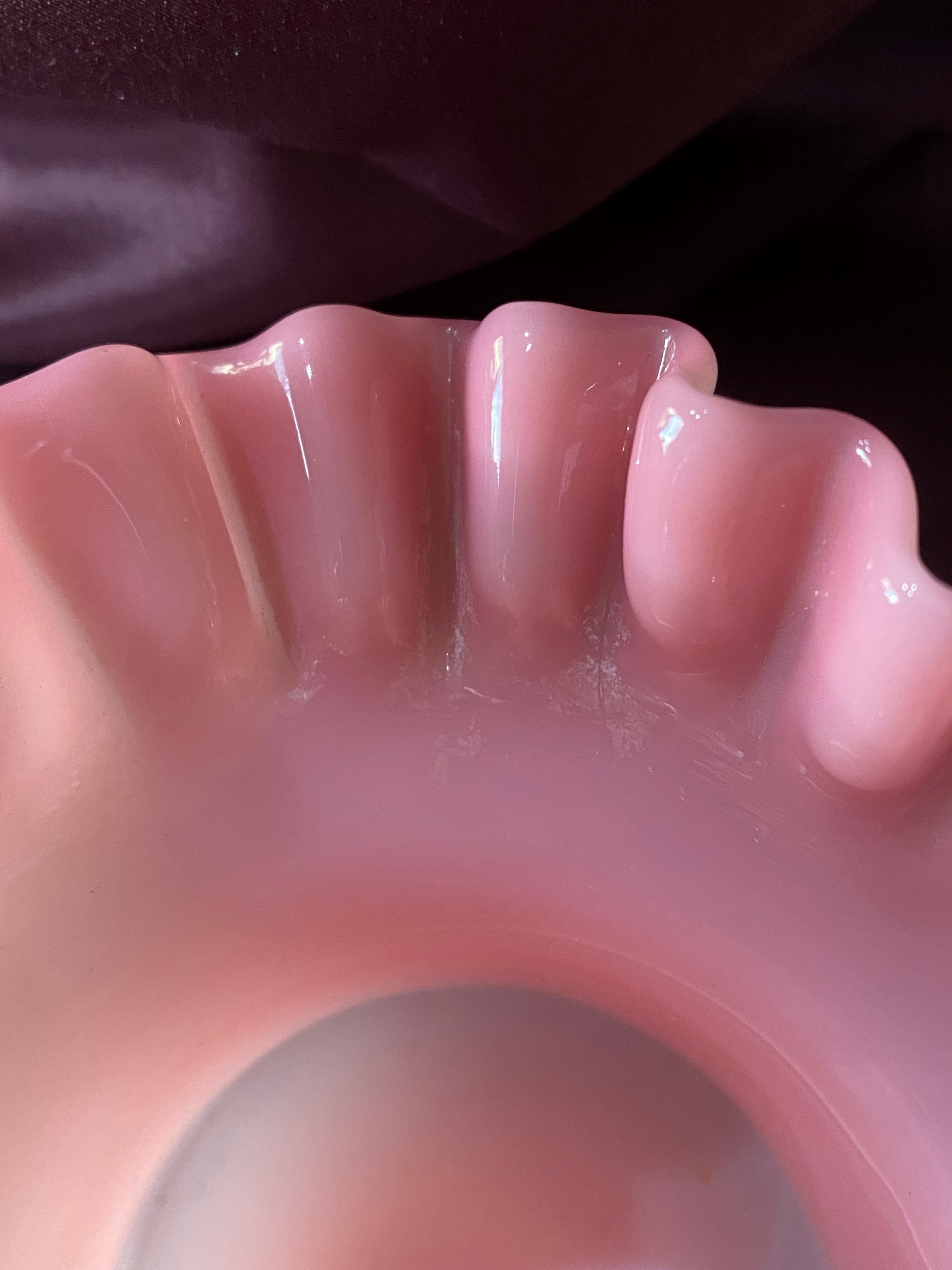 Fenton Square Topped Milk Glass/pink Ruffled Vase - Etsy