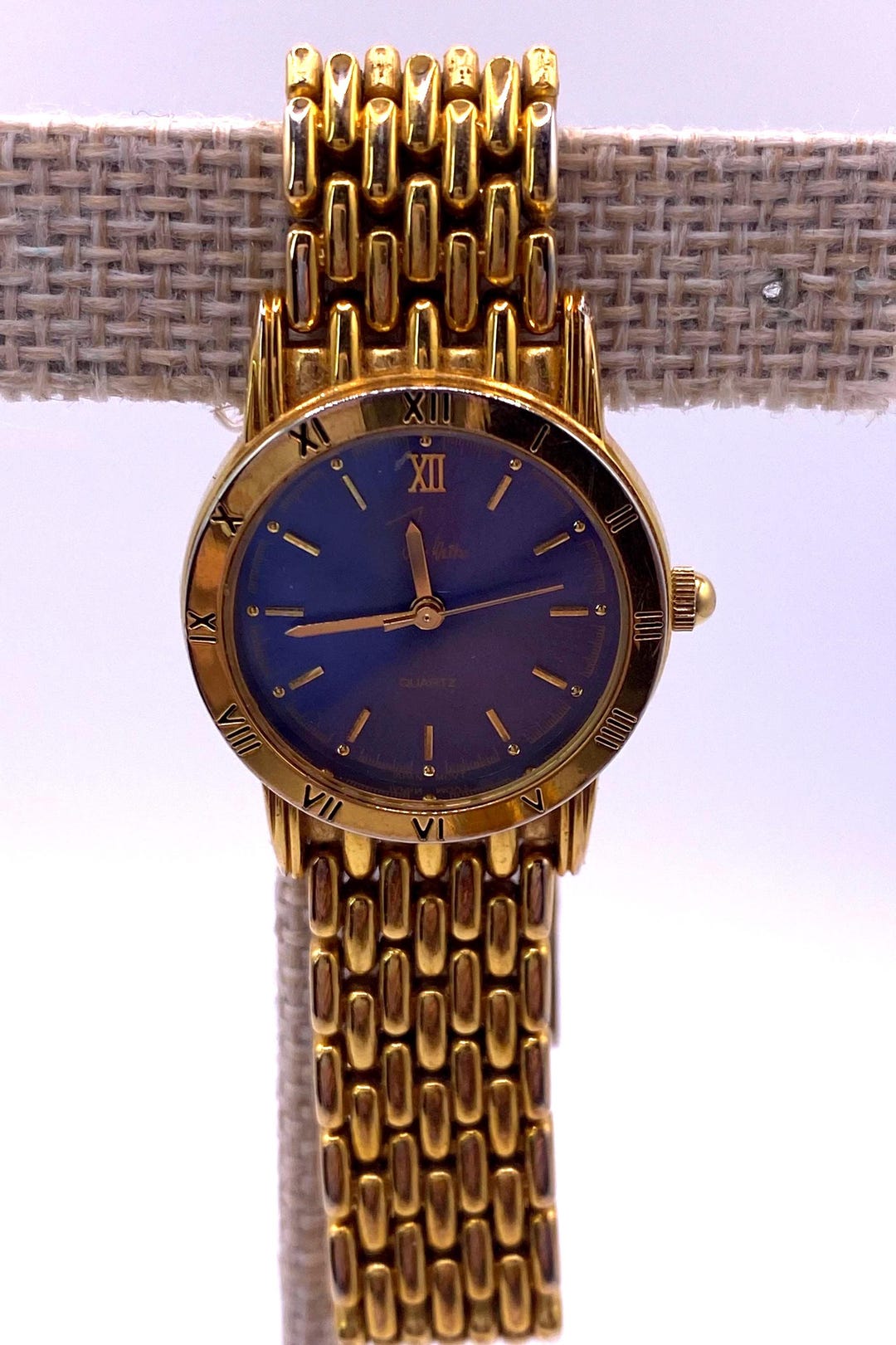 Vintage John Weitz Gold Tone Quartz Watch | Blue Dial | Roman Numerals ...