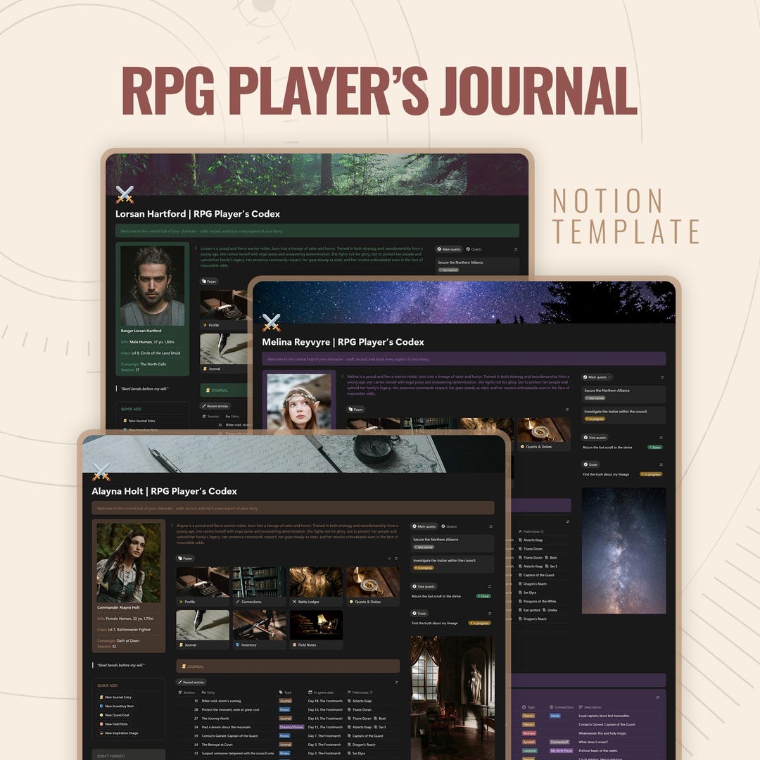 RPG Player's Codex Notion Template | D&D Player Journal - Etsy