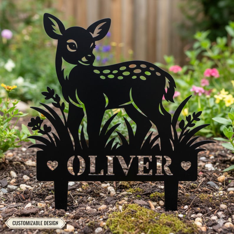 Fawn Garden Stake SVG: Baby Deer Custom Laser Cut Welcome Yard Sign DXF ...