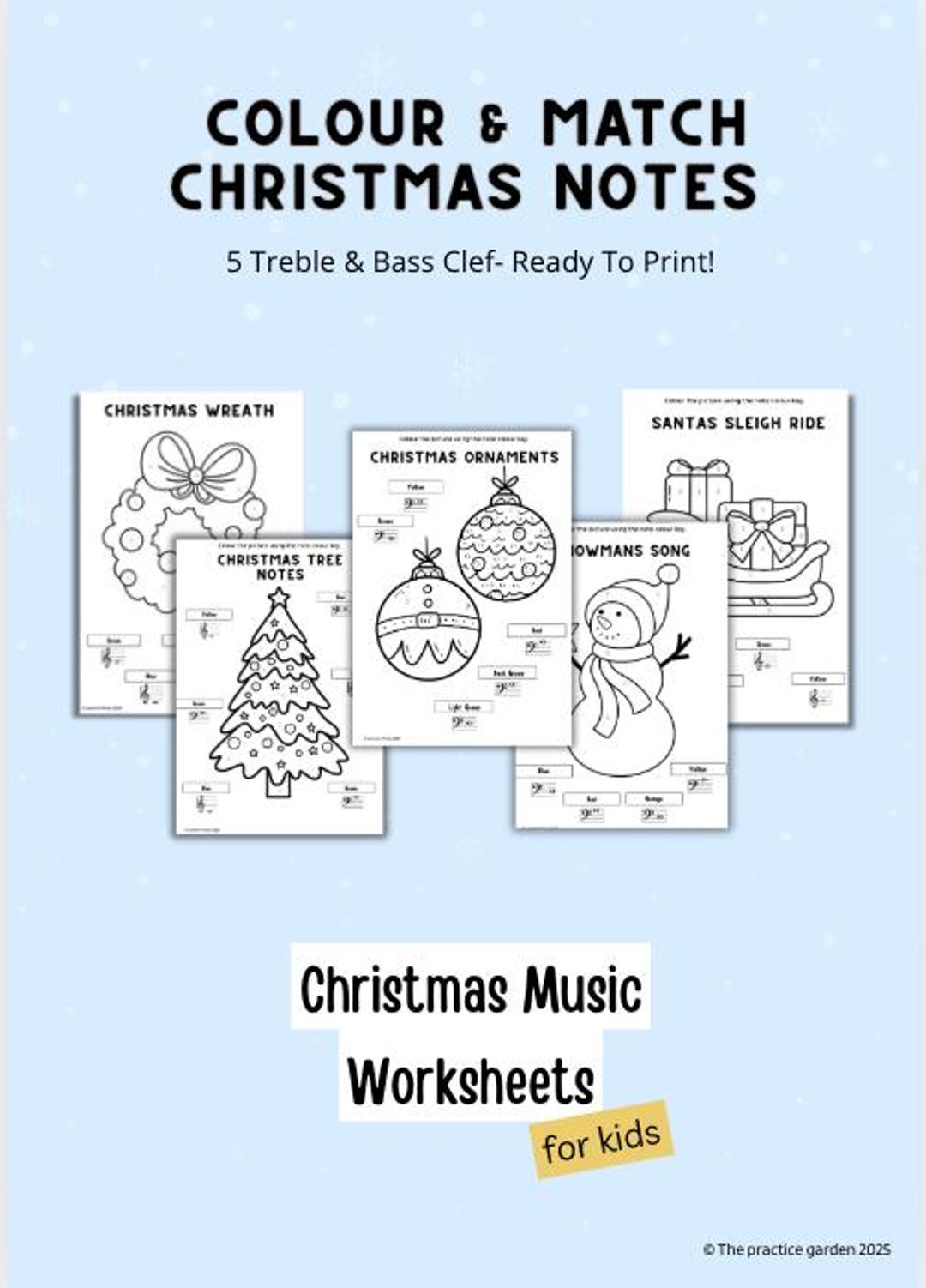 Christmas Colour-by-note Music Worksheets – 5 Treble & Bass Clef ...