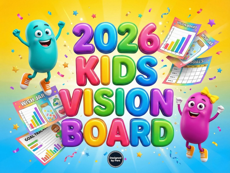 2026 Kids Vision Board Kit • Growth Mindset Journal With 3D Characters ...