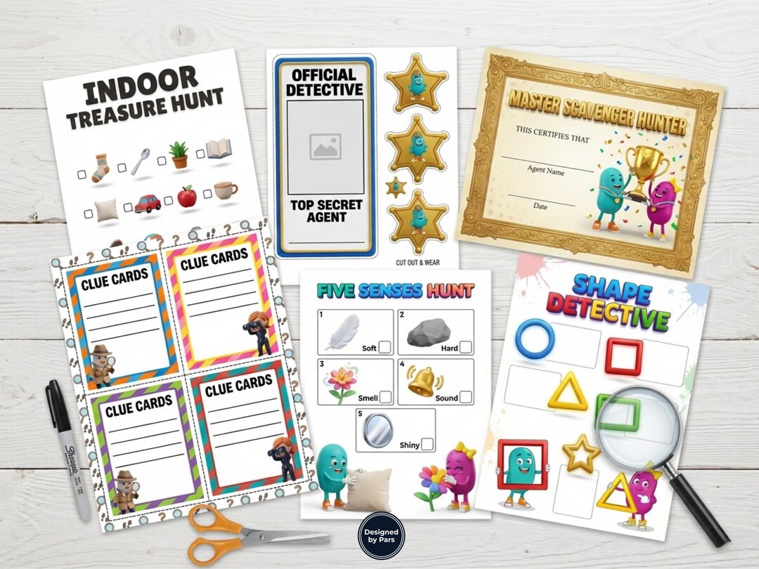 Indoor Scavenger Hunt for Kids • Printable Treasure Hunt Clue Cards ...