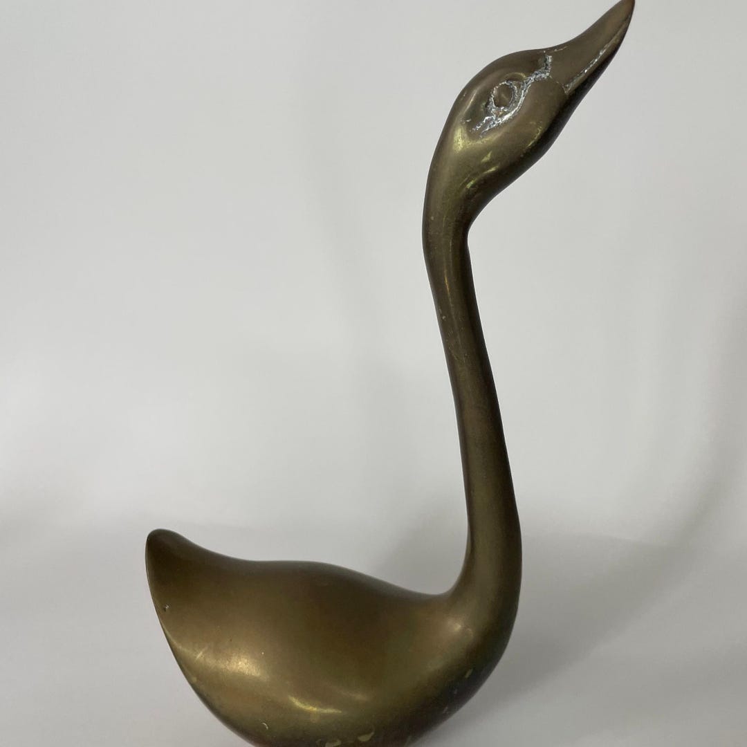 Beautiful Vintage Brass Swan Figurine Shiny Gold Housewarming Sleek ...