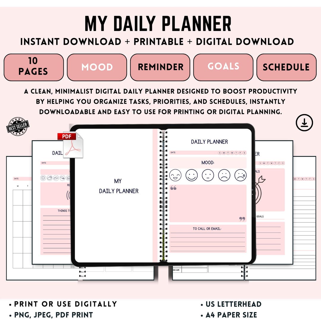 Digital Daily Planner | Printable Daily Schedule | Minimalist To-do ...