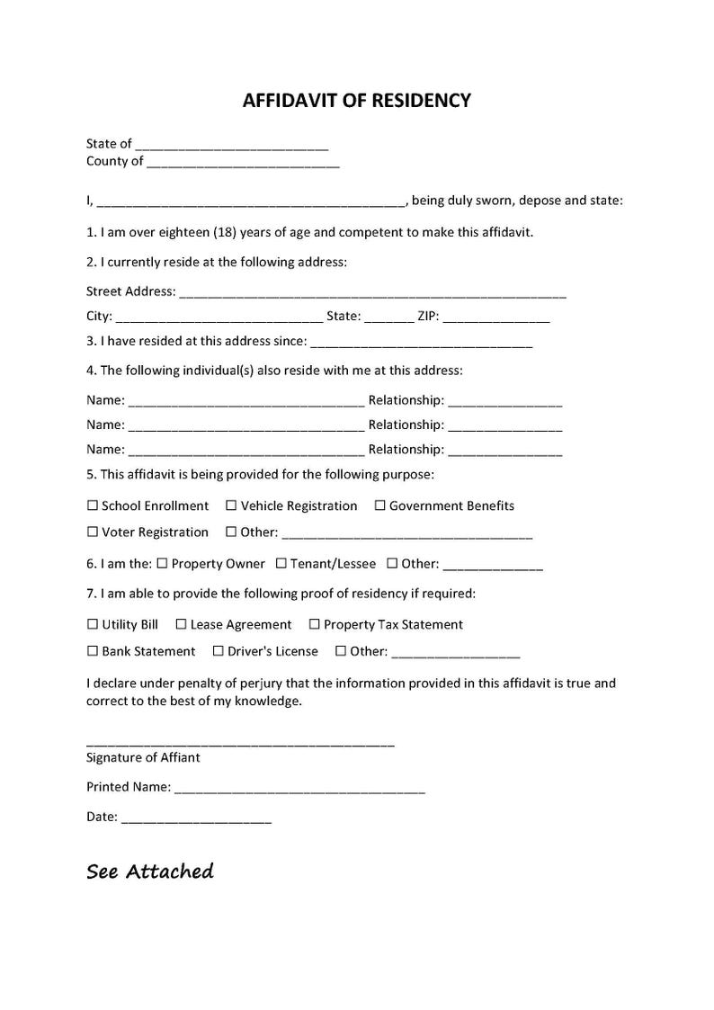 Affidavit of Residency Template- Editable MS Word | Instant Download - Etsy
