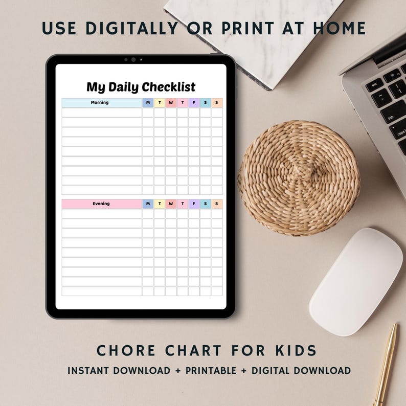 Kids Chore Chart Printable | Editable Daily & Weekly Routine (digital ...