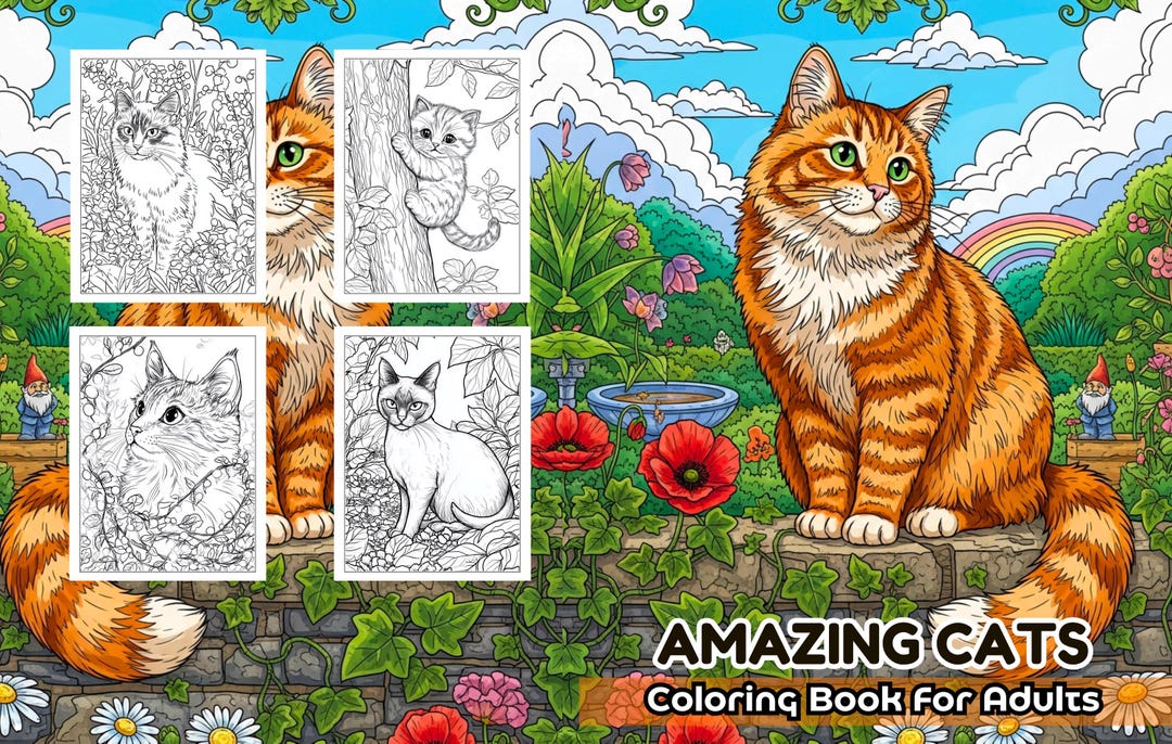 Whimsical Cat Coloring Book - Instant PDF Download - 25 Page ...
