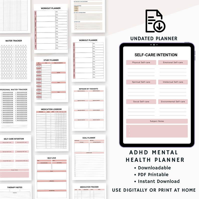 ADHD Mental Health Planner | Digital Download | Anxiety, Focus & Self ...