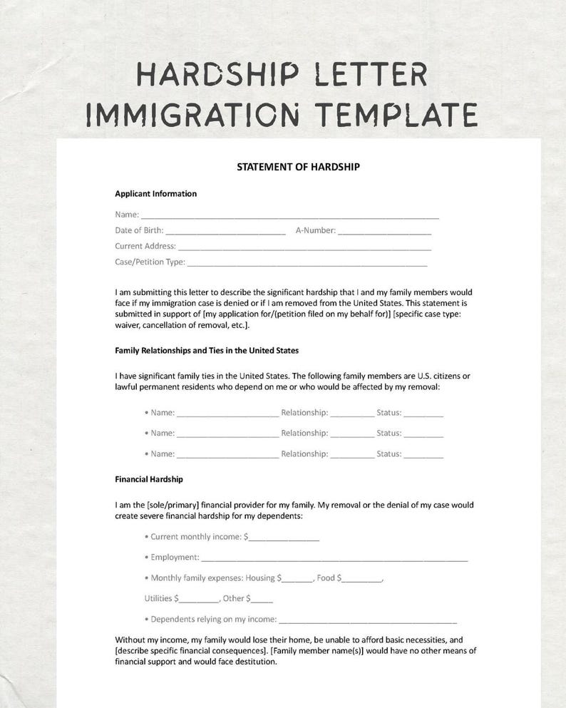 Hardship Letter for Immigration Template - Editable MS Word Template ...