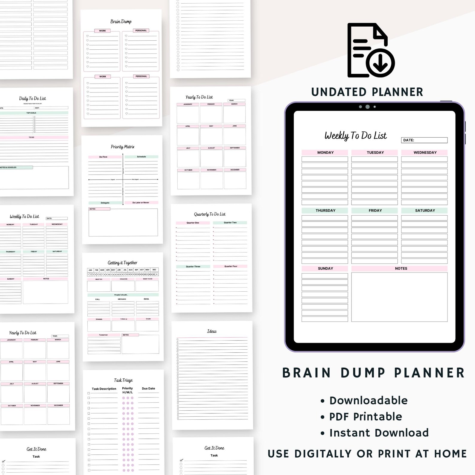 Brain Dump Planner | Mind Dump Sheet for ADHD - Instant Download - Etsy