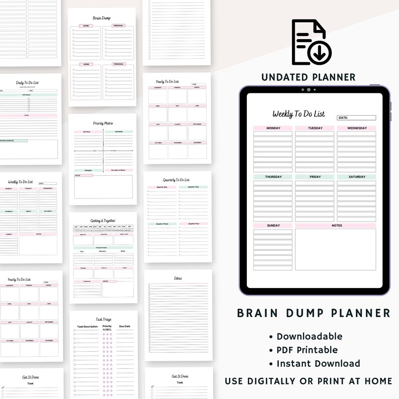 Brain Dump Planner | Mind Dump Sheet for ADHD - Instant Download - Etsy